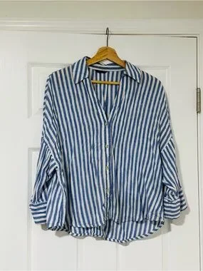 Tops | Blue And White Vertical Stripe Buttonup Shirt | Poshmark